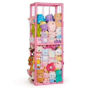 trycooling stuffed animal storage zoo stuffed animal holder space save vertical stuffed animals storage pvc with elastic band and net for playroom bedroom nursery (pink 1)