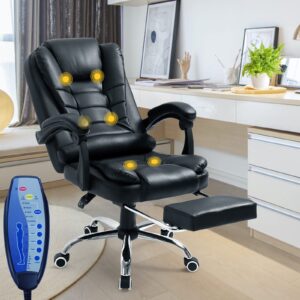 joyo funiture vibration massage office chair, reclining office chair w/footrest, high-back office chair, pu leather computer desk chair w/height & armrest adjustable, 280 lb capacity, black