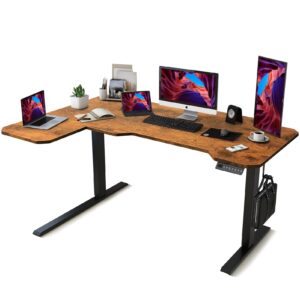 dual motor l-shaped standing desk height adjustable, 59" height adjustable electric sit to stand desk, stand up computer desk for home office with splice board