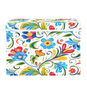 wassud storage bins with lids colorful flower pattern collapsible stackable fabric linen baskets closet organizer container,16.5"x12.6"x11.8"