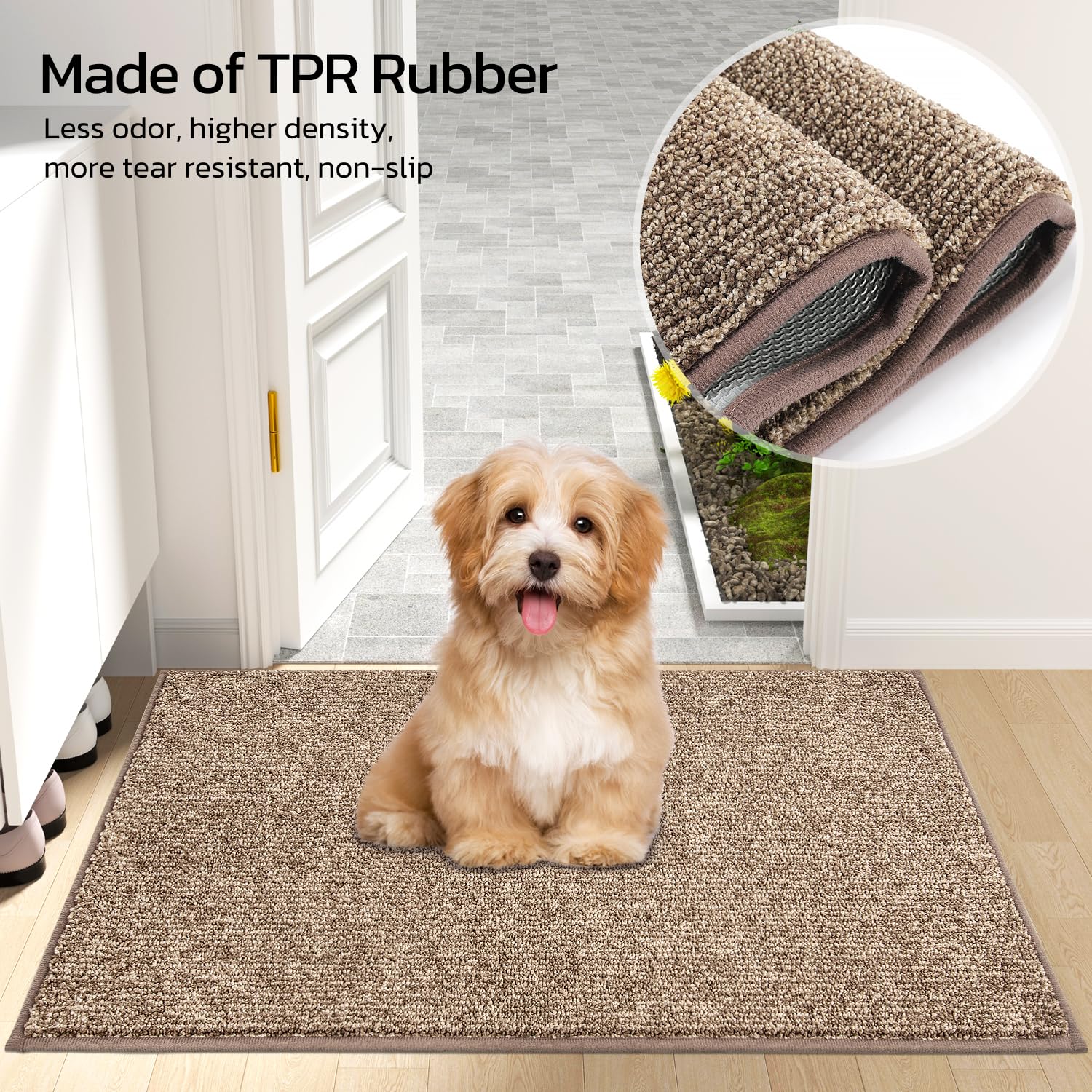 Door Mat Indoor 24" x 36", Entryway Rug Dirt Trapper Door Mats, Non-Slip Machine Washable TPR Rubber Absorbent Door Mats Great for Entryway Garden Hallway, Beige