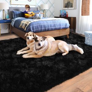 Quntue Black Rug for Bedroom Living Room, Area Rugs 4x6 Fluffy Bedroom Rug Carpet, Soft Shaggy Modern Floor Rug for Kids Boys Girls Room, Plush Fuzzy Dorm Rug for Home Decor Aesthetic