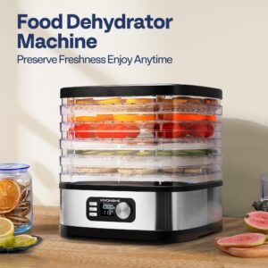 VIVOHOME Food Dehydrator Machine, Dehydrator for Food and Jerky, Fruits, Meat, 5 Trays Electric Dryer Dehydrator with 72H Digital Timer and Temperature Control for Veggies, Herbs, Mushroom, Dog Treats