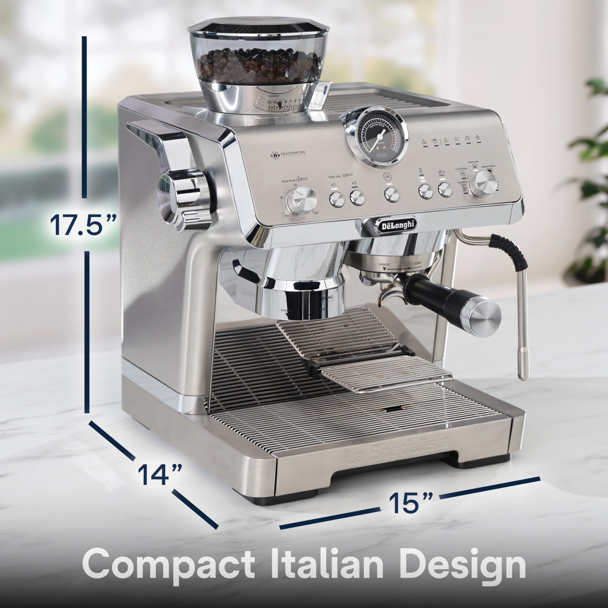 De'Longhi La Specialista Opera Espresso Machine with Cold Brew, Commercial-style Steam Wand for Latte, Cappuccino, Built-in Grinder, EC9555M