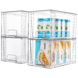 vtopmart 4pack large stackable kitchen pantry storage drawers, clear organizer bins with handles, acrylic drawer organizers for kitchen pantry, bathroom undersink, cabinet organization and storage