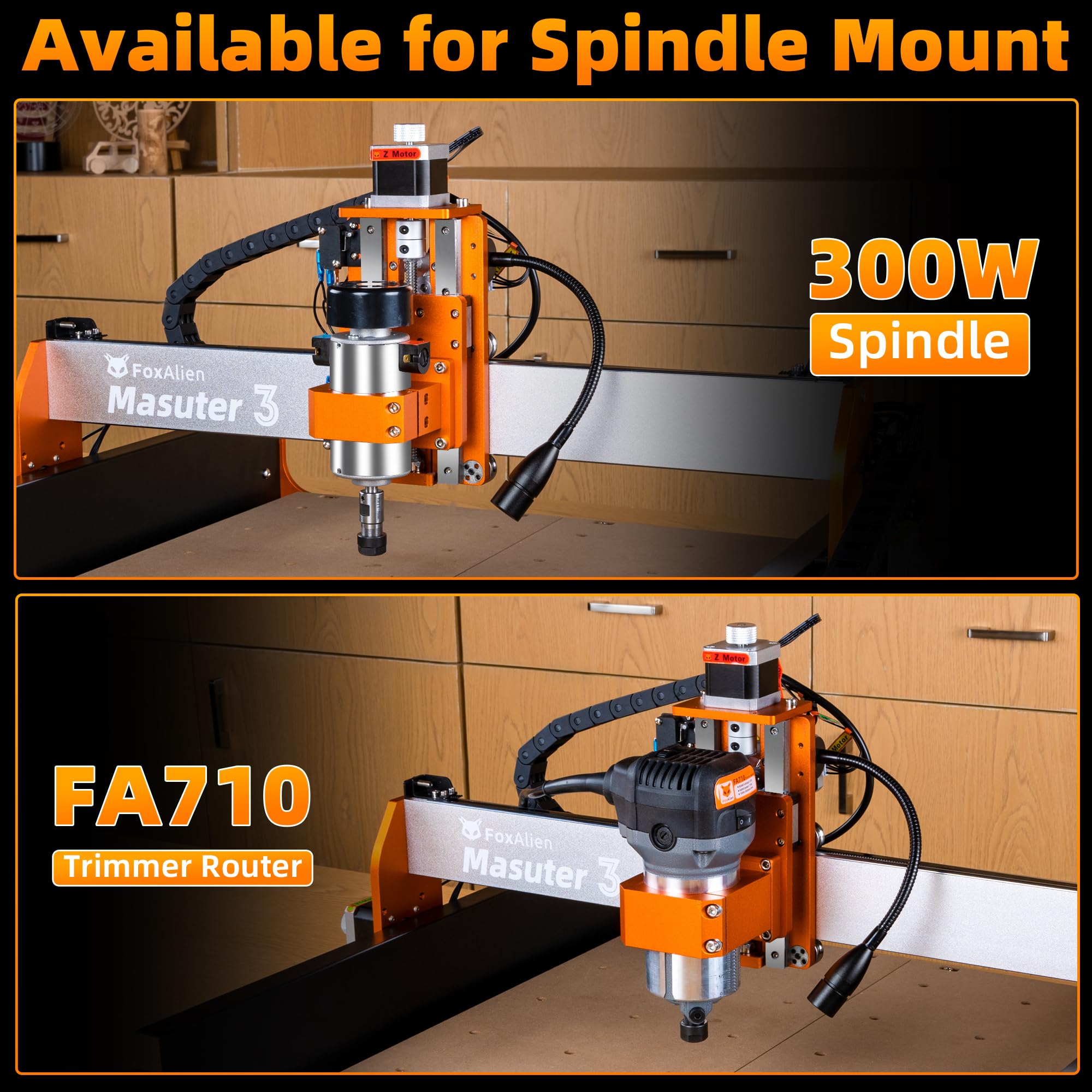 FoxAlien CNC Router Machine Masuter 3 with Steel Wheels, 3-Axis Engraving Milling Machine 15.75” x 15.75” x 3.74” Working Area for Wood Acrylic MDF Nylon Carving Cutting