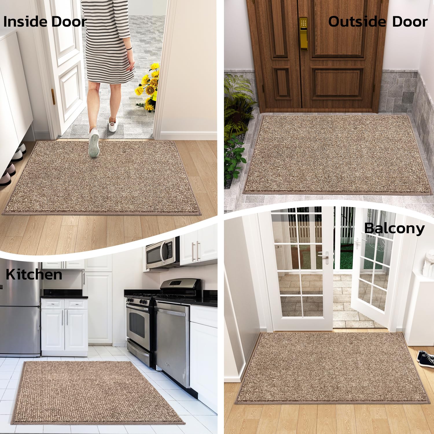 Door Mat Indoor 24" x 36", Entryway Rug Dirt Trapper Door Mats, Non-Slip Machine Washable TPR Rubber Absorbent Door Mats Great for Entryway Garden Hallway, Beige