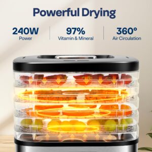 VIVOHOME Food Dehydrator Machine, Dehydrator for Food and Jerky, Fruits, Meat, 5 Trays Electric Dryer Dehydrator with 72H Digital Timer and Temperature Control for Veggies, Herbs, Mushroom, Dog Treats