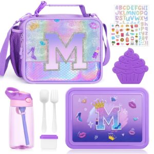 jyps lunch box for girls-insulated lunch bag,kids bento box with 6 compartment,water bottle,ice pack,salad container,perfect lunch container for kids and toddlers back to school age 7-15(purple m)