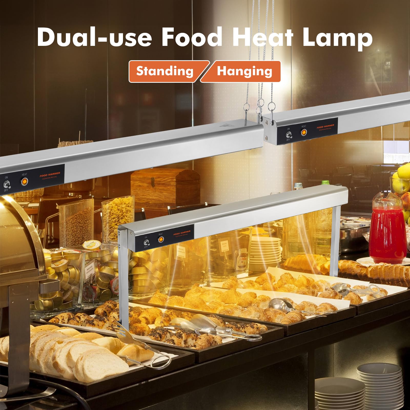 36 Inch Food Heat Lamp Strip Commercial Food Heating Warmer Lights Hanging Overhead Stainless Steel with Cord for Food Restaurant Buffet Catering Kitchen 750W/110V