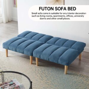 MEGA FURNIT Convertible Futon Sofa Bed - Modern Sleeper Loveseat with Adjustable Backrest, Wooden Legs, and Soft Corduroy Fabric for Living Room, Bedroom, and Small Spaces (Blue)