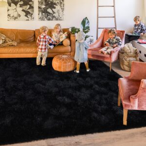 Quntue Black Rug for Bedroom Living Room, Area Rugs 4x6 Fluffy Bedroom Rug Carpet, Soft Shaggy Modern Floor Rug for Kids Boys Girls Room, Plush Fuzzy Dorm Rug for Home Decor Aesthetic