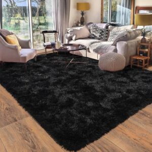 quntue black rug for bedroom living room, area rugs 4x6 fluffy bedroom rug carpet, soft shaggy modern floor rug for kids boys girls room, plush fuzzy dorm rug for home decor aesthetic