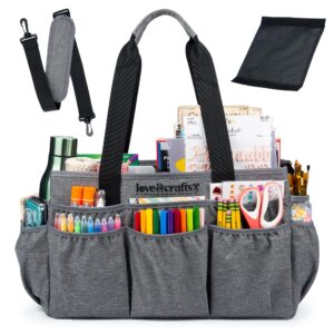 large craft organizer tote bag - art bag 16 x 7.9 x 9.5 with elastic side pockets to keep markers tidy - durable craft bag organizer tote - caddy organizer with handle and removable divider (grey)