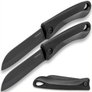 ceramic blade pocket knife two-pack | non-reflective black finish | tpu handle | ringed pommel | manual opening mechanism | 3 1/10" blade | 7 2/5" overall length