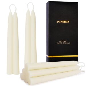 joneray ivory beeswax taper candles, unscented and smokeless taper candles, 8-inch pure natural beeswax candles for holiday, birthday (pack of 10)