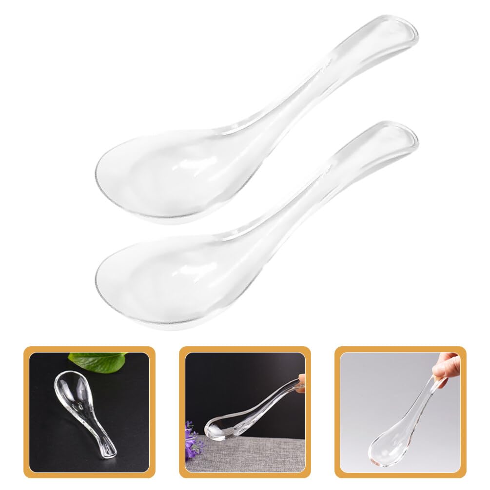 VOSAREA Clear Glass Spoons 2pcs Decorative Dessert Spoon Tablespoon Chinese Soup Spoons Asian Rice Spoon Japanese Wonton Soba Ramen Noodle Spoon