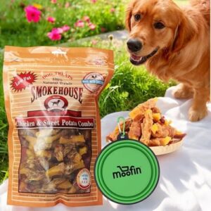 1lb chicken & sweet potato dog treats, 100% natural, high-protein & low-fat, supports digestive health | bundled with silicon pet, bowl, no artificial additives - [pack of 3]