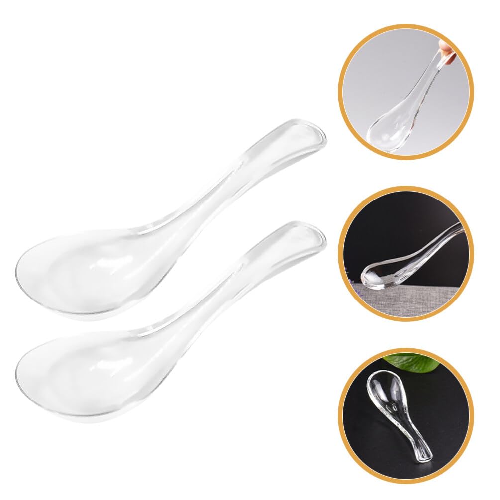 VOSAREA Clear Glass Spoons 2pcs Decorative Dessert Spoon Tablespoon Chinese Soup Spoons Asian Rice Spoon Japanese Wonton Soba Ramen Noodle Spoon