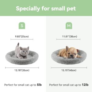 lesypet Cat Bed for Indoor Cats, Round Cat Bed Small Cat Bed Curl Sleep Cushion with Raised Pillow Around, Non-Slip Bottom Washable Mat for Small Pet Rabbit Hamsters, Round Small 13.78"