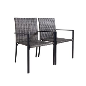 y enjoy 2 pieces patio chairs set,outdoor wicker dining chairs all-weather pe rattan armchair,steel frame,w/armrests for garden outdoor furniture for backyard deck (grey)