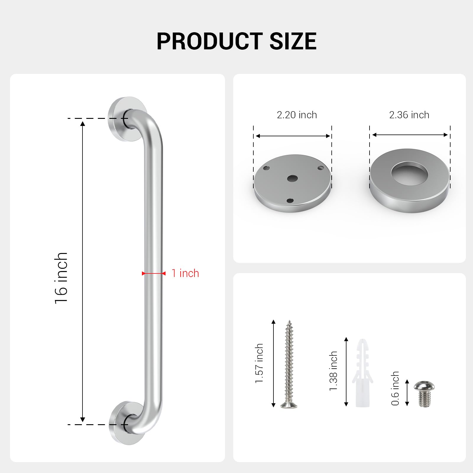 16 Inch Grab Bars for Bathtubs and Showers Brushed Nickel, Safety Shower Grab Bars for Seniors Elderly Handicapped, Handicap Grab Bars for Shower with Concealed Screws, Tesuchan