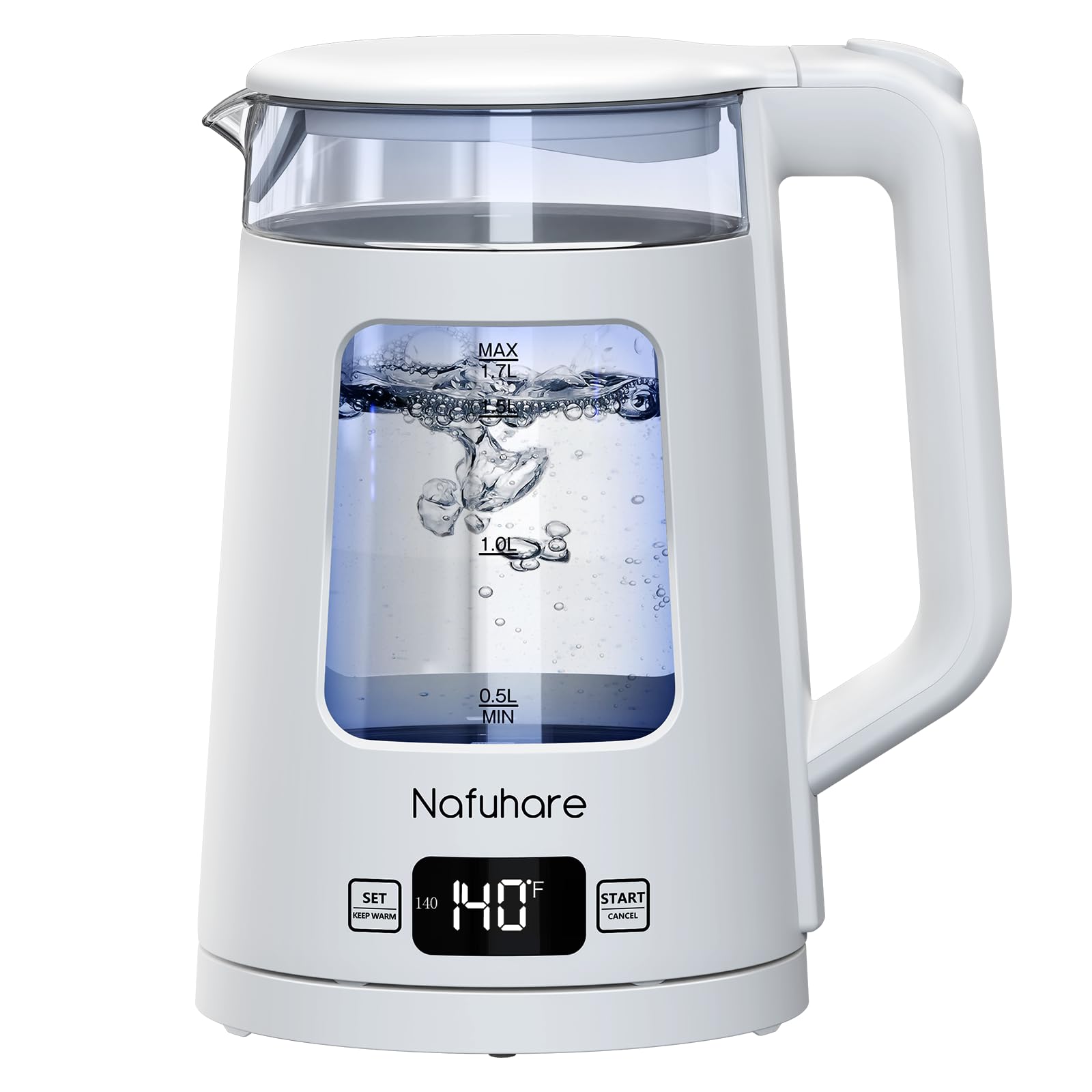 Electric Kettle with Temperature Control, 5 Presets Colors LED Lights, 1500W Fast Boiling, Glass Tea Kettle & Hot Water Boiler, Keep Warm, 100% BPA Free, Stainless Steel Bottom, 1.7L (White, 1.7L)