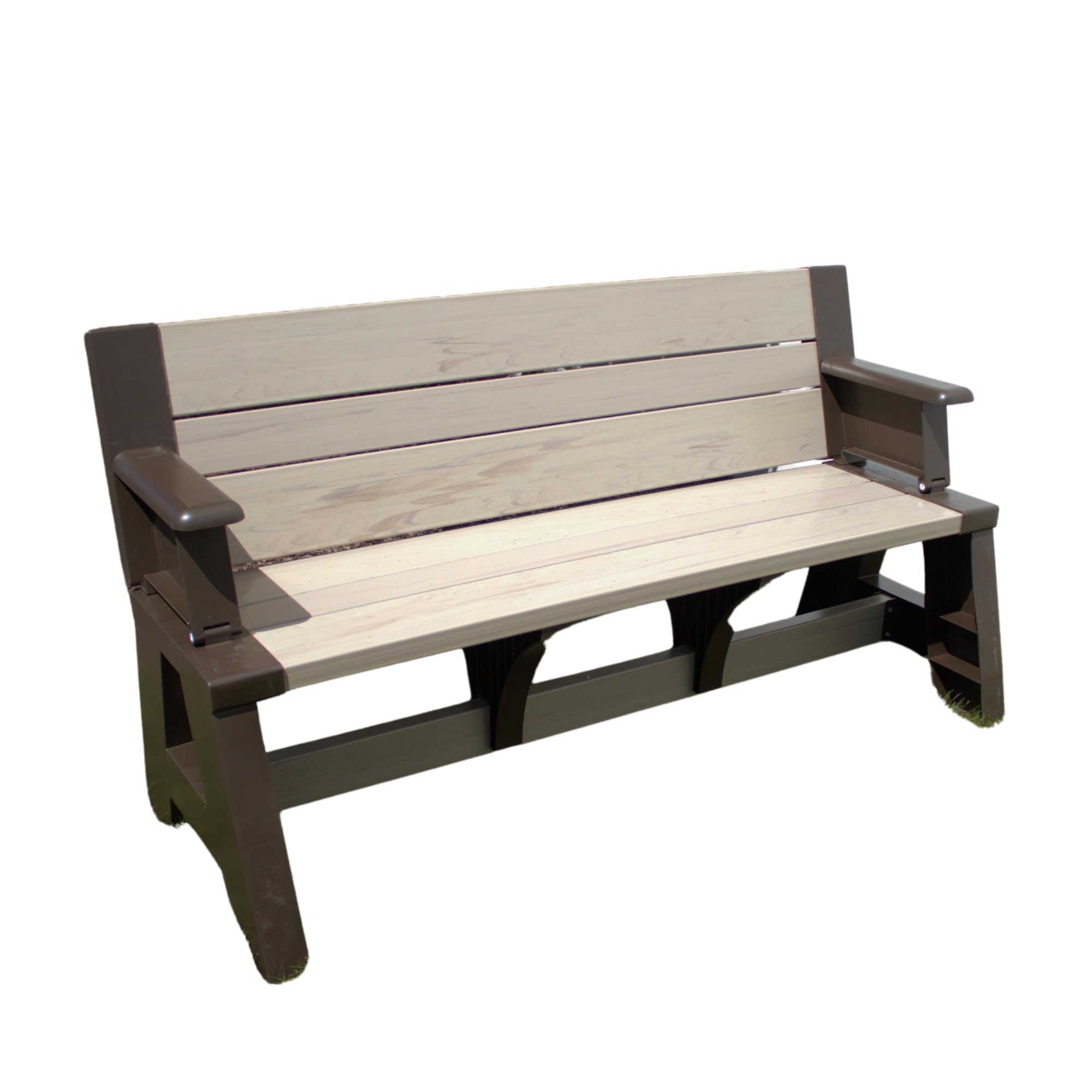 Convert-a-Bench Folding Resin Picnic Table and Bench | Mocha Driftwood