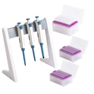 huwazine micropipettes kit 2-20ul 20-200ul 100-1000ul, universal pipette tips 100ul 200ul 1000ul, linear pipette stand (sc-pipettor-3pcs-d)