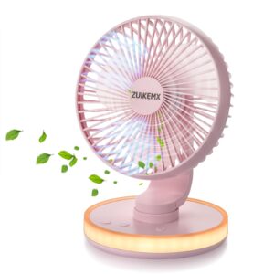 portable desk fan with circular led lights, 4 speeds, 90° rotation adjustable oscillating fan, 4000mah rechargeable fan, battery powered quiet personal fan for home office, detachable cleaning (pink)