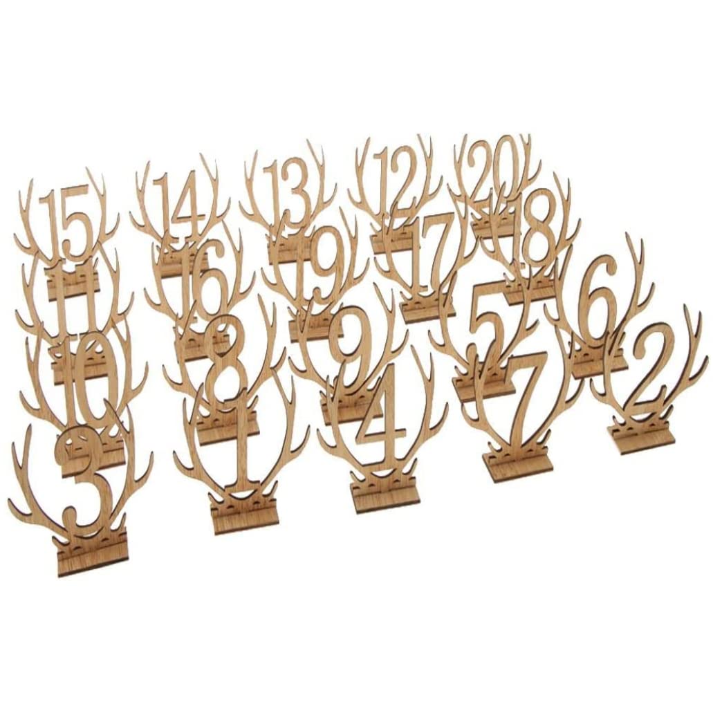 Lawnrden Table Numbers Wooden Number Plate Freestanding Table Cards 1-20 Table Number Sign Stand Antler Table Cards Table Decor for Banquets, Table Numbers