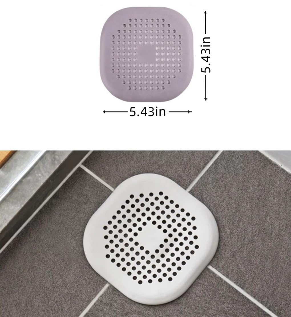 Hufopik Hair Catcher,Square Hair Drain Cover for Shower Silicone Hair Stopper with Suction Cup,Easy to Install Suit for Bathroom,Bathtub,Kitchen 2 Pack (Grey)