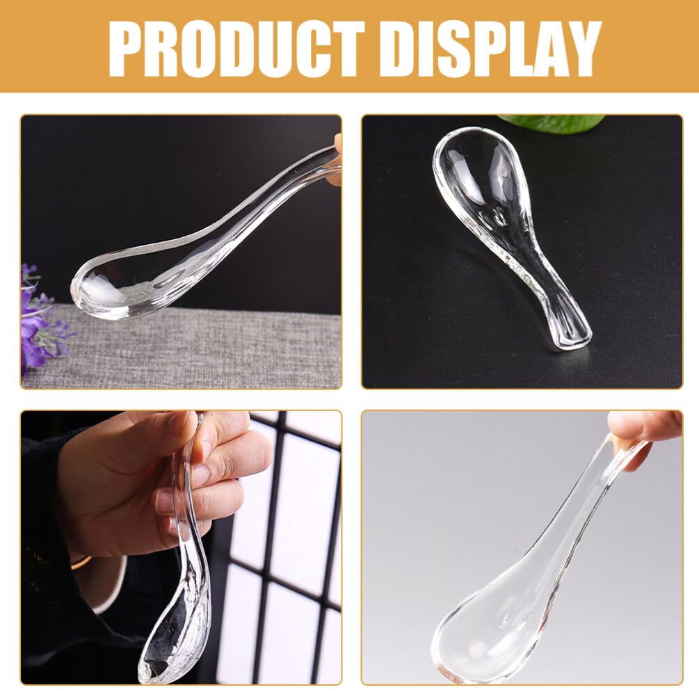 VOSAREA Clear Glass Spoons 2pcs Decorative Dessert Spoon Tablespoon Chinese Soup Spoons Asian Rice Spoon Japanese Wonton Soba Ramen Noodle Spoon