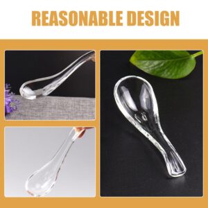 VOSAREA Clear Glass Spoons 2pcs Decorative Dessert Spoon Tablespoon Chinese Soup Spoons Asian Rice Spoon Japanese Wonton Soba Ramen Noodle Spoon