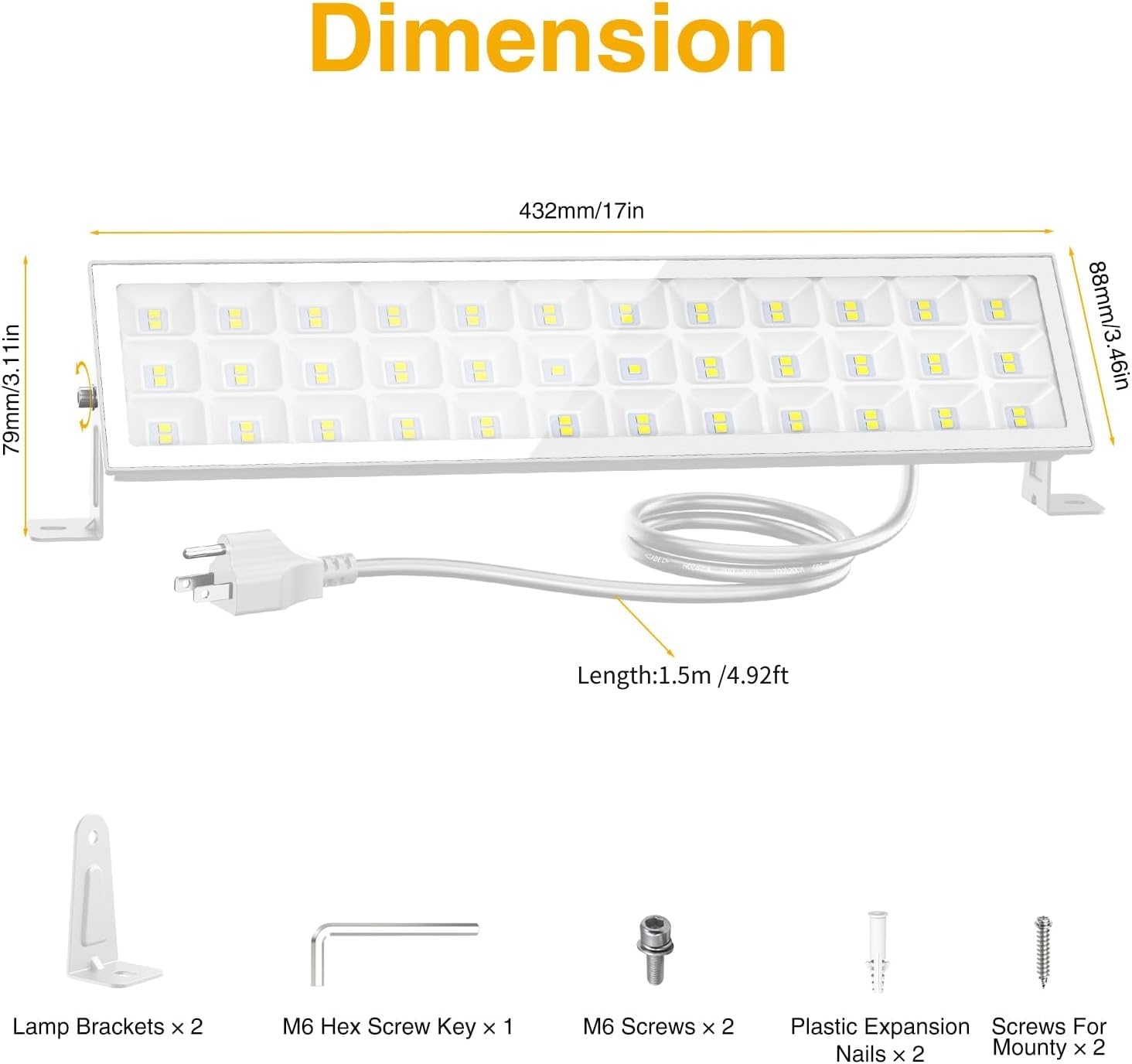 Onforu LED Shop Lights,6500K Daylight White LED Work Shop Lights for Garage,72W 6500lm Ultra Bright Garage Light with Plug,IP66 Waterproof LED Work Shop Light for Garage Warehouses Shops(2 Pack)