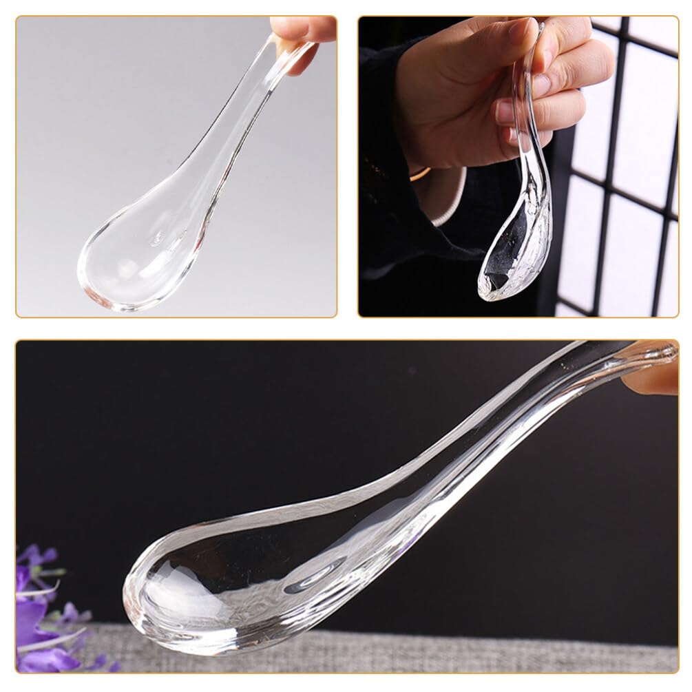 VOSAREA Clear Glass Spoons 2pcs Decorative Dessert Spoon Tablespoon Chinese Soup Spoons Asian Rice Spoon Japanese Wonton Soba Ramen Noodle Spoon