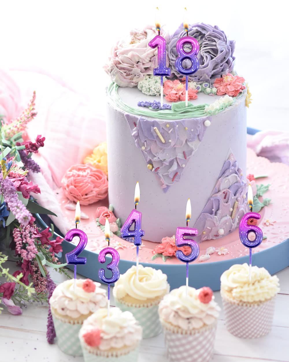 Purple Birthday Number Candles 10, Glitter Happy Birthday Candles for Cake Topper Decoration for Party Wedding Anniversary Celebration Supplies Girls Boys