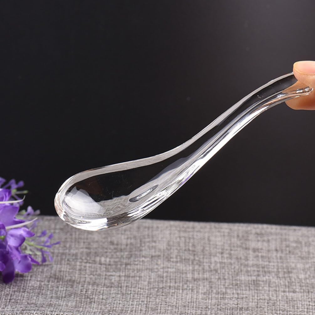 VOSAREA Clear Glass Spoons 2pcs Decorative Dessert Spoon Tablespoon Chinese Soup Spoons Asian Rice Spoon Japanese Wonton Soba Ramen Noodle Spoon