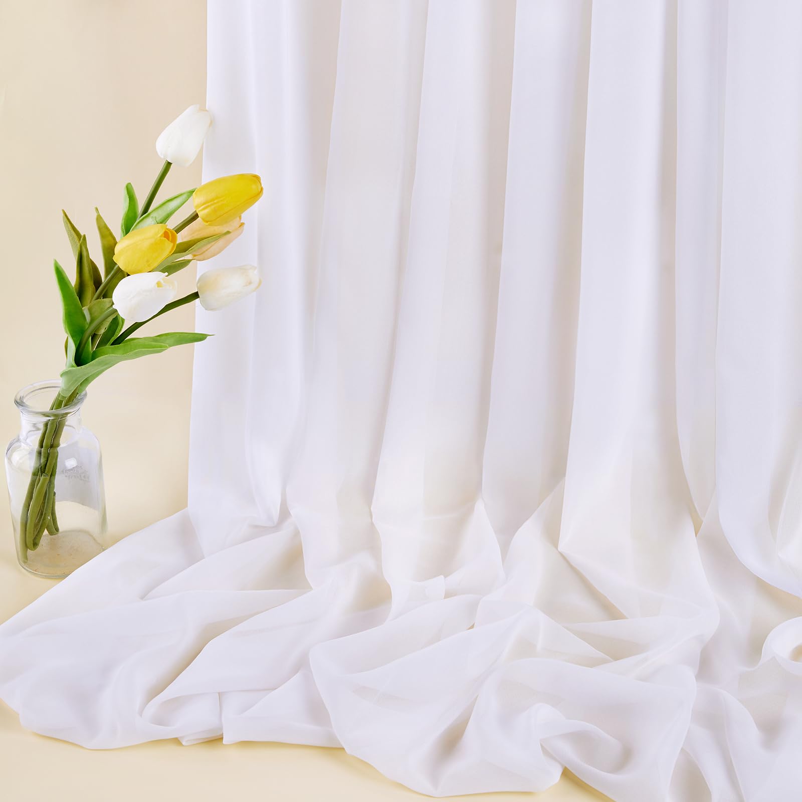 QueenDream Chiffon Fabric by The Yard,White 58 Inches Wide 3 Yards Sheer Fabric Continuous Solid Color Draping Fabric for Party Clothes DIY Crafts