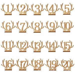 lawnrden table numbers wooden number plate freestanding table cards 1-20 table number sign stand antler table cards table decor for banquets, table numbers