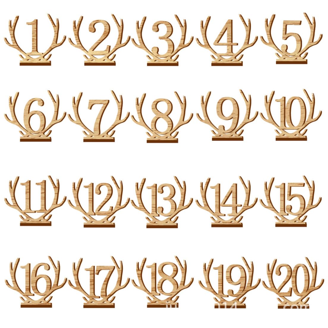 Lawnrden Table Numbers Wooden Number Plate Freestanding Table Cards 1-20 Table Number Sign Stand Antler Table Cards Table Decor for Banquets, Table Numbers