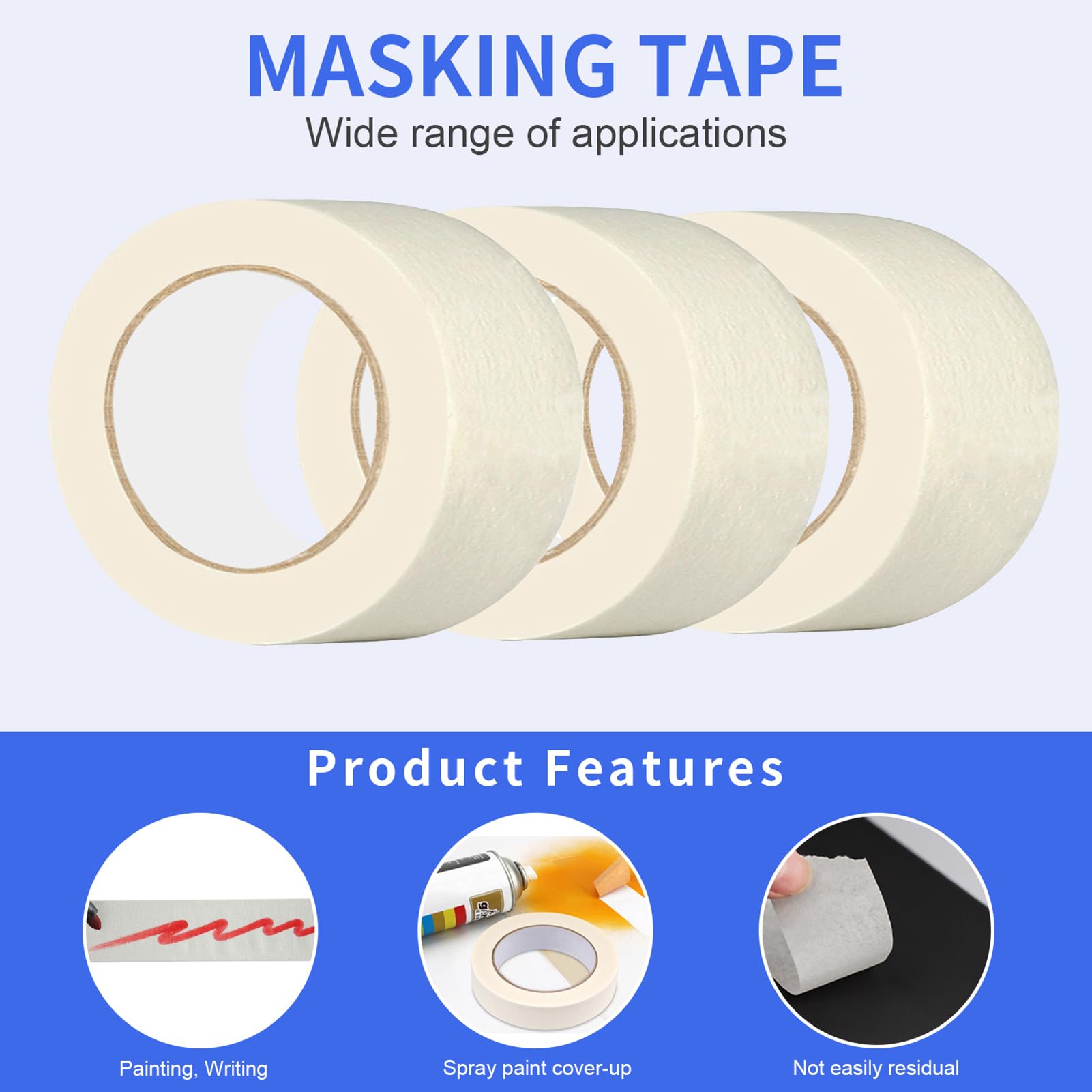 JayJayup Masking Tape 2 inch Wide, 8 Pack Wide Masking Tape for General Purpose Use, 2 inches x 55 Yards x 8 Rolls, 440 Yards in Total