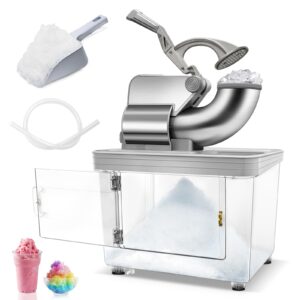 commercial ice crusher 480lbs/hr, 350w electric ice shaver snow cone machine with dual blades, 40l large storage bin, stainless steel shaved ice machine for home, restaurants, bars, shops, party