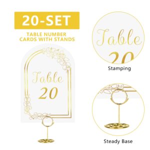 JOYIT 20 Sets Wedding Table Number 1-20 with 20 Pcs Table Number Holders, White Gold Table Number Cards with Place Card Holders, 4" x 6" Table Numbers for Wedding Reception and Birthday