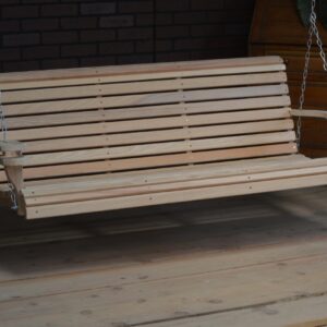 Generic 5FT Cypress Roll Porch Swing Made in USA with Hanging Hardware, Unfinished Natural Wood Tone