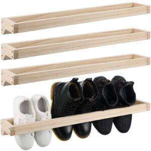 wenqik 4 pcs wall mounted shoe rack 30 inch rustic wood wall hanging shoe rack space saving footwear holder shoe storage organizer for mudroom, entryway, closet (wood color)