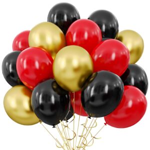 deetuulet red black gold balloons, 50pcs 12 inch red black and gold balloons kit, metallic chrome gold latex balloons for birthday casino night hollywood new years graduation party decorations