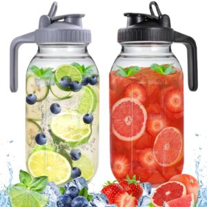 2 pack 64 oz pitcher with lid, glass pitcher with lid, leak-proof airtight mason jar pitcher, sun tea jar, glass pitcher, sun tea pitcher for ice tea, cold brew coffee, breast milk, juices