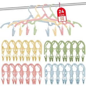 24 pcs travel hangers with 48 pcs clips,portable folding clothes hangers travel clothes hangers travel accessories foldable clothes drying rack for travel plastic non slip clothing hangers 4 colors