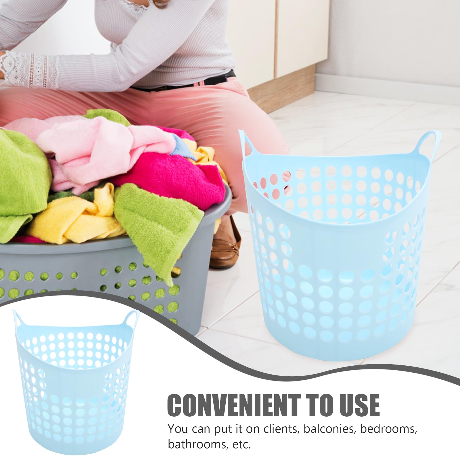 Luxshiny Flexible Laundry Baskets, 30l Hollow Plastic Laundry Hamper Washing Basket Clothes Storage Bin Sundries Organizer with Carrying Handles for Bathroom